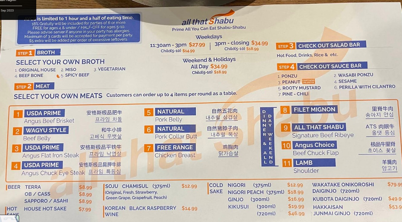 All That Shabu Restaurant Menu — The Best Shabu Shabu of Irvine